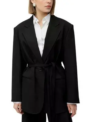 BOSS Belted Blazer With Notched Lapels - Black