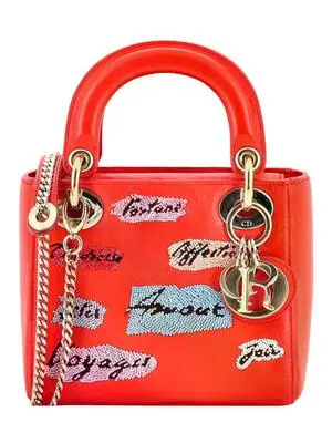 Dior Lady Chain Bag Beaded Leather Mini - Red