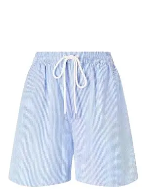 Pinko Striped Cotton Poplin Drawstring Shorts - Blue
