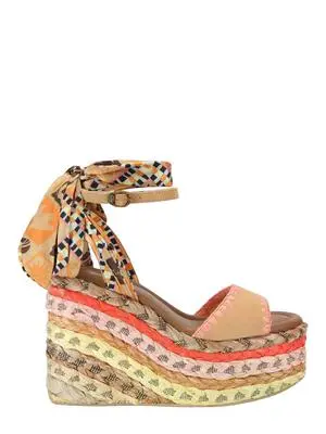 Kurt Geiger Chelsea Scarf Wedge Heel Sandals - Neutrals