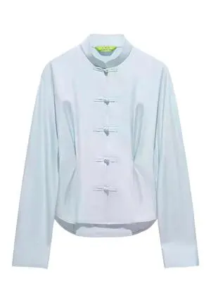 Shanghai Tang Mandarin Collar Silk Blouse - Blue