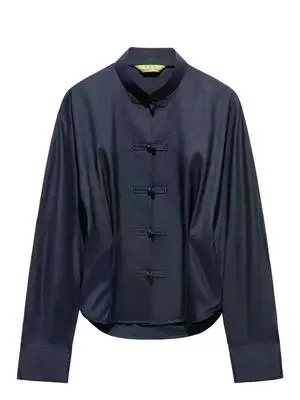 Shanghai Tang Silk Mandarin Collar Blouse - Blue