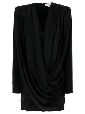 Stella McCartney Draped V-neck Long Sleeve Dress - Black