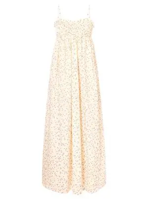 Faithfull The Brand Presa Shirred Polka Dot Maxi Dress - Neutrals