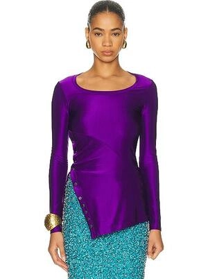 Rabanne Side Button Detail Long Sleeve Top - Violet