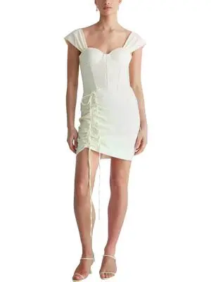 VIOLANTE NESSI Violante Nessi Ivory Off-the-Shoulder Mini Dress With Drawstring Detail