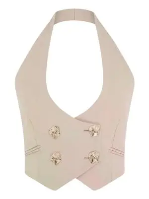 VIOLANTE NESSI Deledda Halterneck Crop Top With Gold-tone Buttons - Neutrals