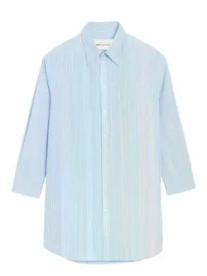 AMI Paris De Coeur Striped Cotton Poplin Shirt Dress - Blue