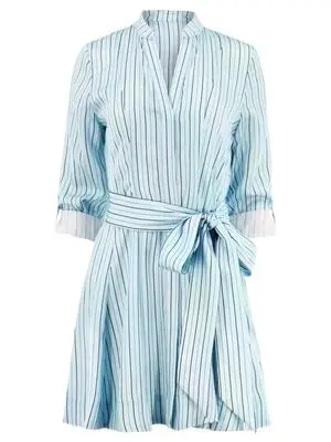 Alice + Olivia Striped 3/4 Sleeve Belted Dress - Blue