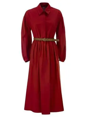 Max Mara Balloon-sleeve Pleated Cotton Midi Dress - Red