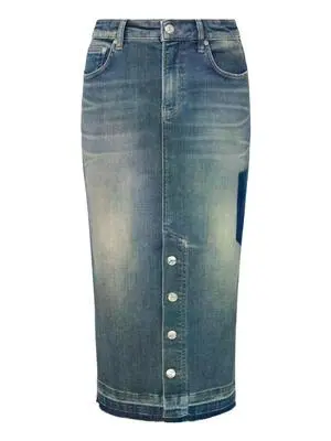 Moschino Raw Hem Midi Denim Skirt - Blue