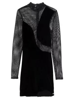 NISSA Glitter Detail Velvet Mini Dress - Black
