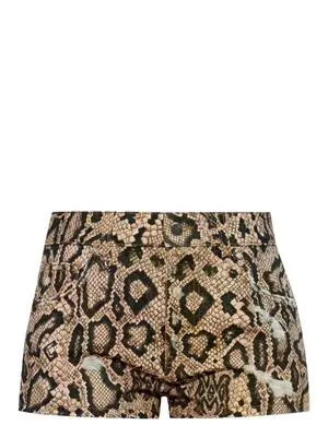 Amiri Snake Print Denim Shorts - Neutrals