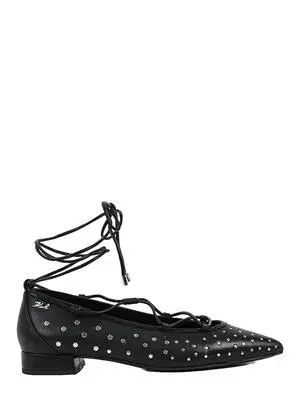 Karl Lagerfeld Studded Lace-up Ballet Flats - Black