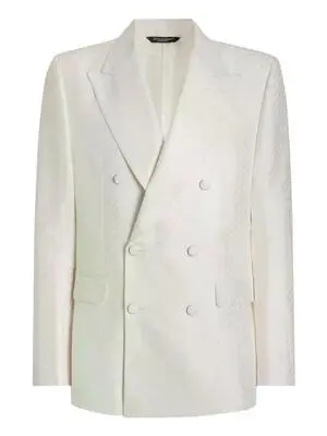 Dolce & Gabbana Double-breasted Sicilia Light Jacquard Jacket With Micro Pattern - White