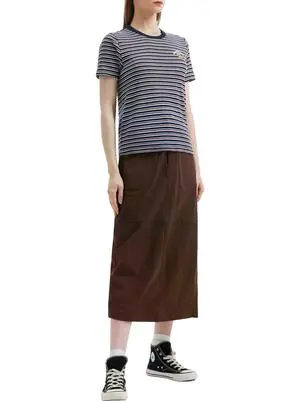 CHOCOOLATE Striped Graphic Detail Cotton T-Shirt Blue