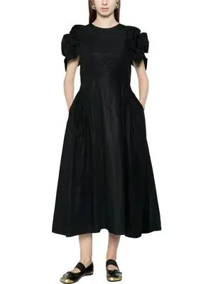 Simone Rocha Rose Puff-sleeve Midi Dress - Black