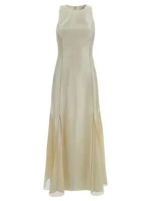 Loulou De Saison LouLou De Saison Iridescent Mesh Panel A-Line Maxi Dress Neutrals
