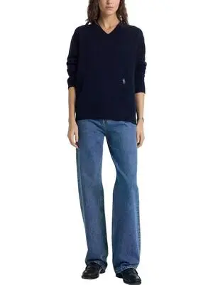 SPORTY & RICH V-neck Embroidered Sweater - Blue