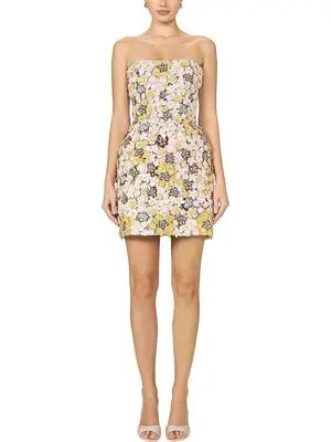 COSTARELLOS Costarellos Sirra Beaded Floral Strapless Mini Dress