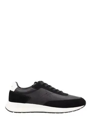 BOSS Panelled Leather Lace-up Sneakers - Black