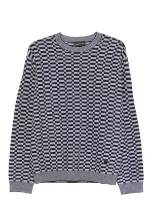 Emporio Armani Long-sleeve Knit Sweater With Geometric Pattern - Blue