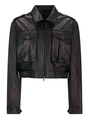 Alessandra Rich Zip-up Leather Jacket - Black