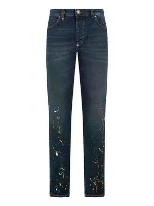 Philipp Plein Straight-leg Jeans With Paint Detail - Blue