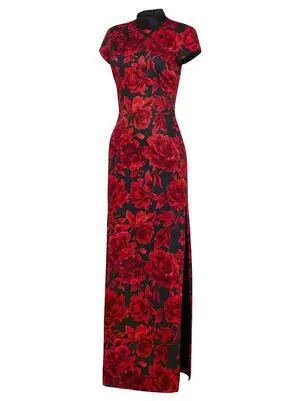 Shanghai Tang Floral Print Maxi Dress - Red