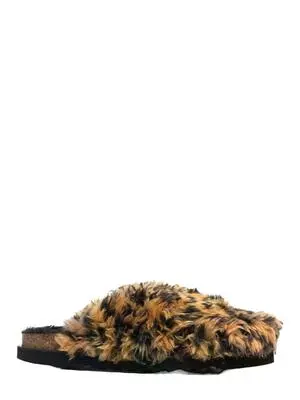 Palm Angels Faux-fur Slip-on Mules With Leopard Print - Brown