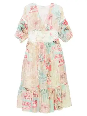 ERMANNO FIRENZE Floral Print Midi Dress - Neutrals
