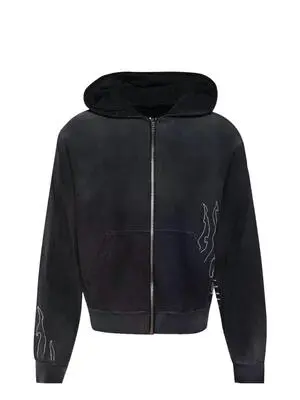 EARTHLING VIP Zip-up Hoodie With Flame Embroidery - Black