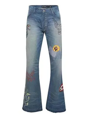 EARTHLING VIP Graphic-patch Flared Jeans - Blue