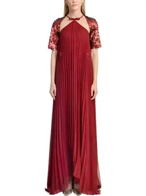 GEMY MAALOUF Halterneck Plissé Maxi Dress - Red