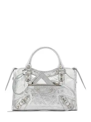 Balenciaga Le City Small Metallic Leather Tote Bag - Silver