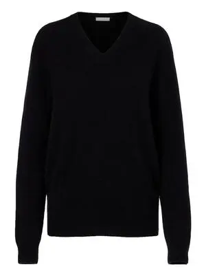 THE ROW Numi Cashmere V-neck Top - Black