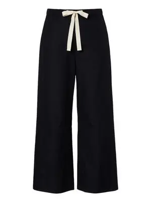 Max Mara S Max Mara Cropped Wide-Leg Cotton Trousers Black