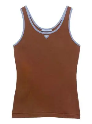 Prada Cotton Tank Top With Enamelled Triangle Logo - Brown