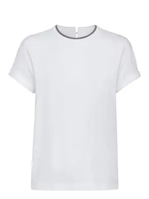 Brunello Cucinelli Stretch-cotton T-shirt With Monili Embellishment - White