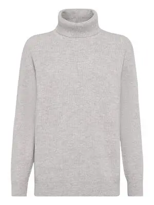 Brunello Cucinelli Cashmere High-neck Sweater With Monili Detailing - Grey