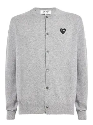 Play Comme Des Garcon Wool Cardigan With Heart Appliqu - Grey
