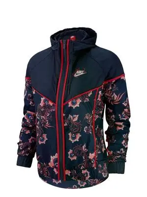 Nike Floral Print Windbreaker Jacket - Blue