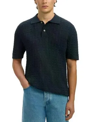 SELECTED Cable-knit Polo Shirt - Blue