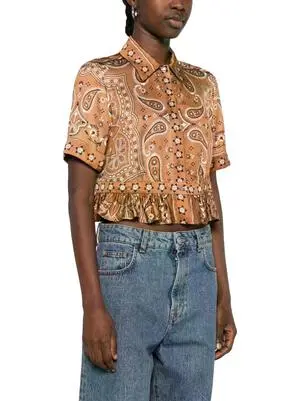 Sandro Bandana Print Cropped Shirt - Brown