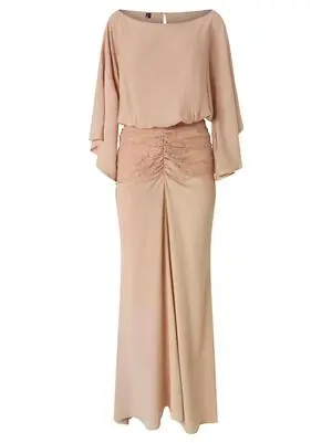 Pinko Long Dress With Draping And Lace - Neutrals