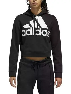 Adidas Logo Print Cropped Hoodie - Black