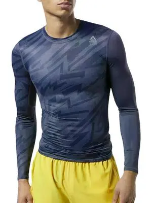 REEBOK Long-sleeve Compression Top With Graphic Pattern - Blue