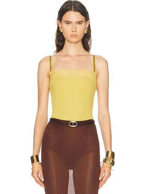 Saint Laurent Lace Trimmed Silk Tank Top - Chartreuse