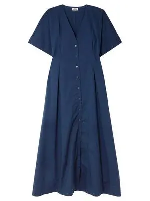 Staud Elle Cotton-blend Midi Dress - Blue
