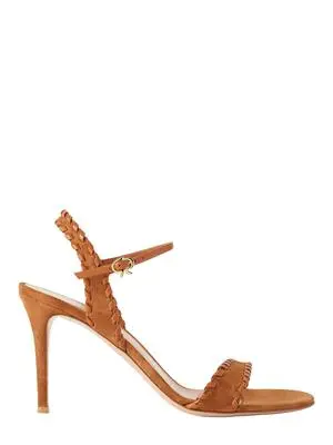 GIANVITO ROSSI 85 Whipstitched Suede Sandals - Brown